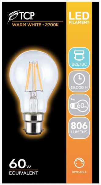 TCP - GLS Clear Bulb Warm White Dimmable - 60W BC/B22 | David Neill Mica
