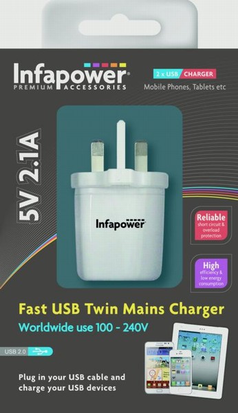 Infapower - USB Charger Plug - 2USB 10.5W | David Neill Mica